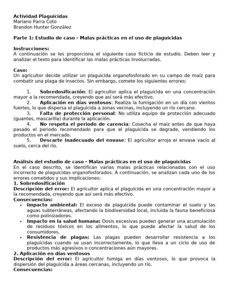 Actividad 1 de Plaguicidas Mariano Parra-Brandon Hunter | PDF ...