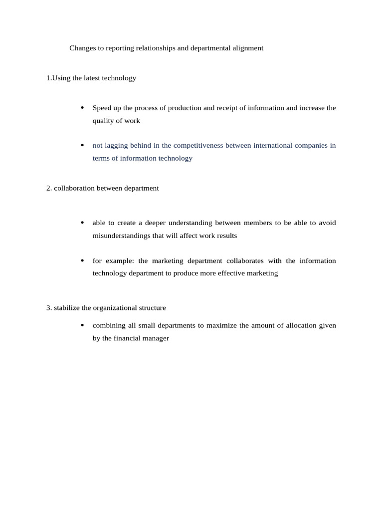 Changes To Reporting Relationships and Departmental Alignment | PDF