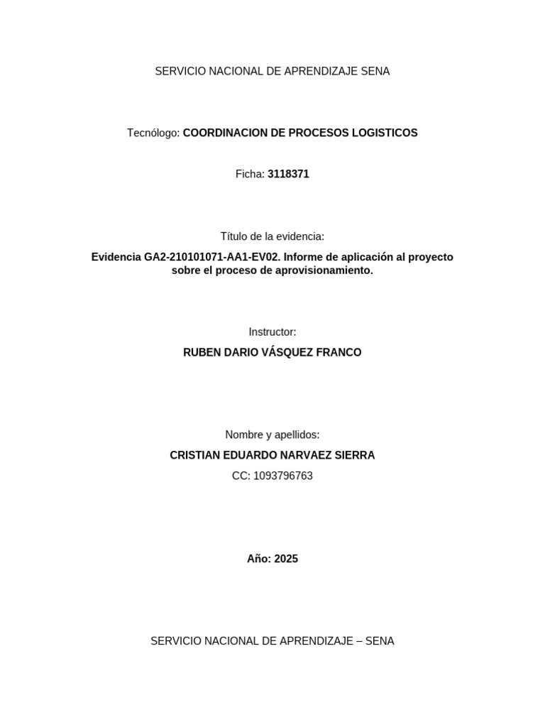 Proceso de Aprovisionamiento en Envía Colvanes | PDF | Calidad ...