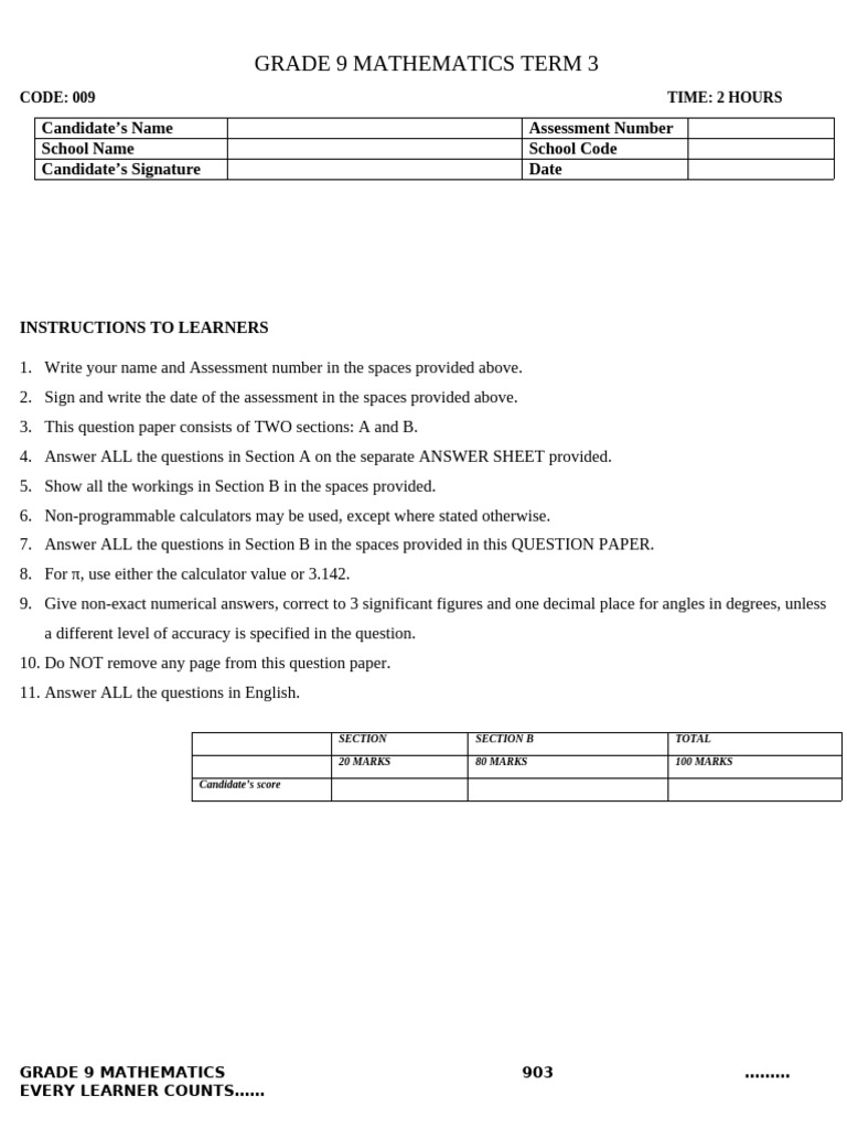 Grade 9 Math Term 3 Opener | PDF | Arithmetic | Mathematics