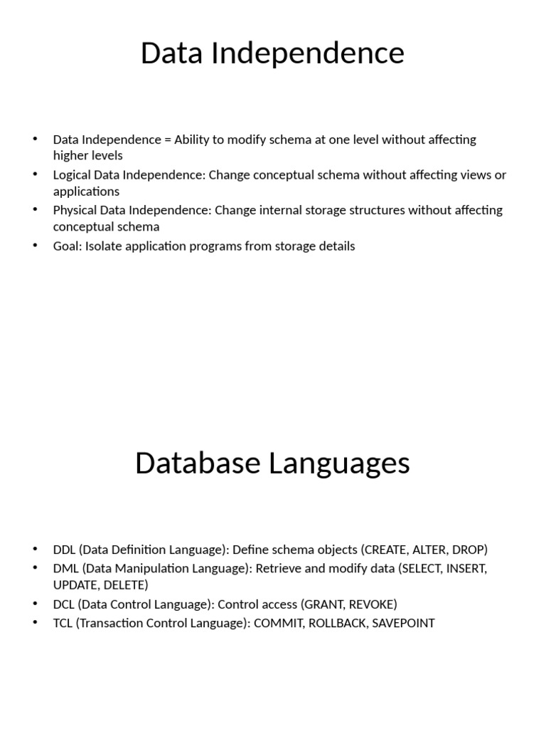 Lecture - 4 - Data - Independence - & - Database - Languages | PDF