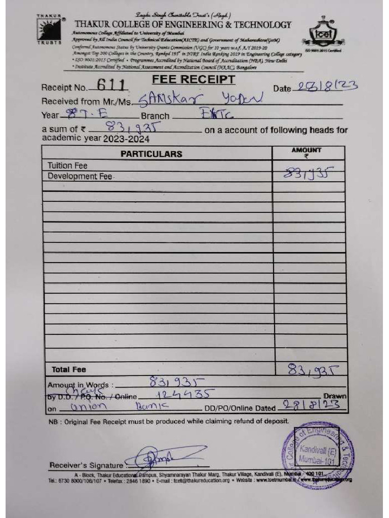 Fee Receipt | PDF