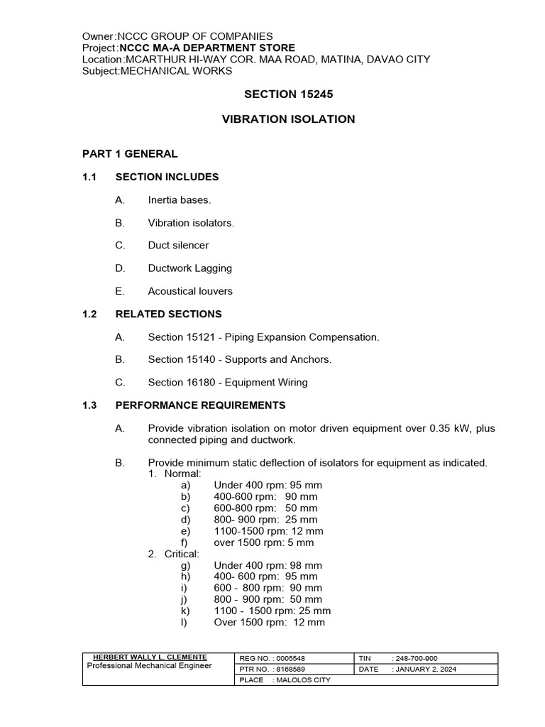 Duct Vibration Isolation Specifications | PDF | Duct (Flow ...