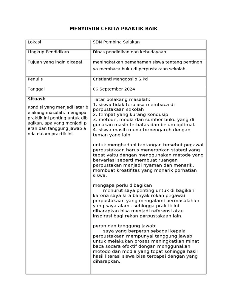 1.lembar Menyusun Kerangka Cerita Praktik Baik | PDF