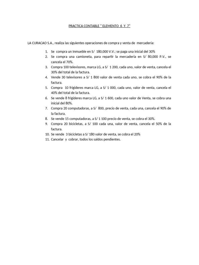 Operaciones Contables de La Curacao S.A. | PDF