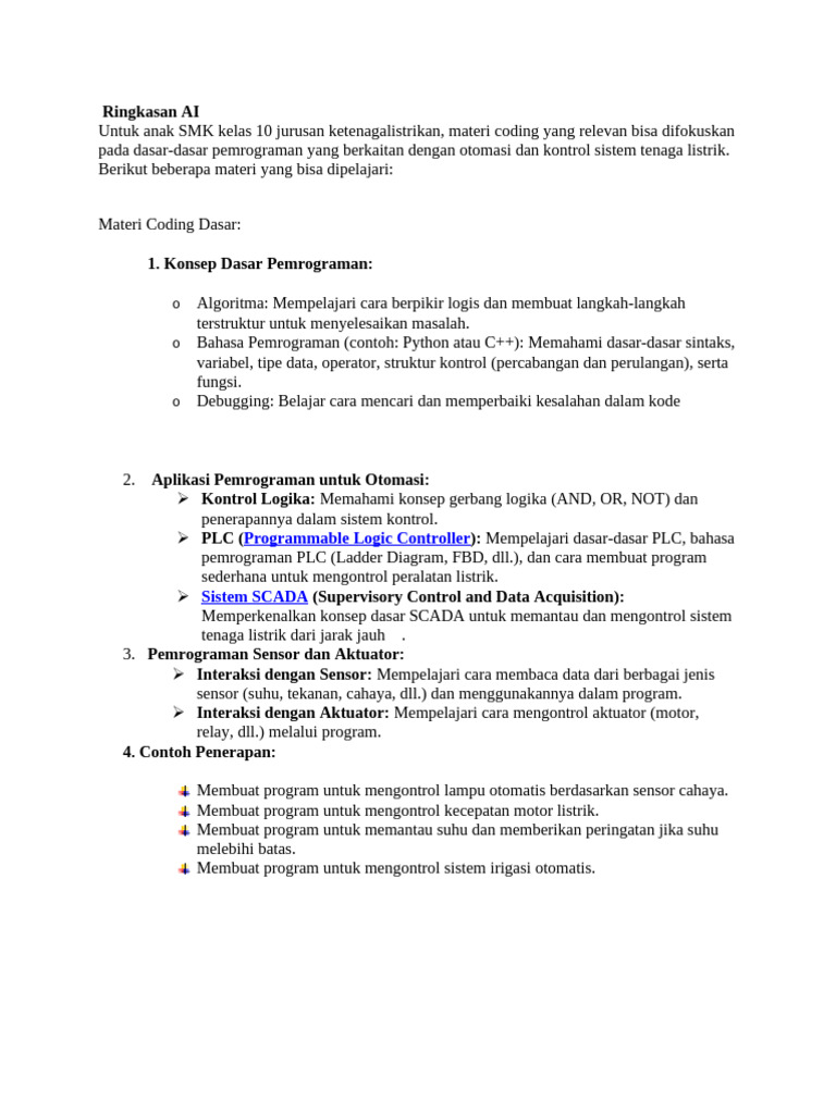 Materi Coding untuk Ketenagalistrikan SMK | PDF