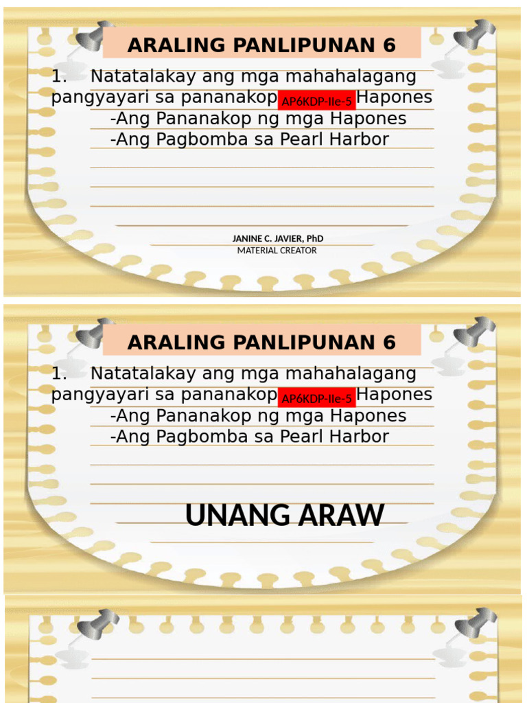 AP6, Q2, WEEK 6, DAY 1 - Ang Pananakop NG Mga Hapones at Ang Pagbomba ...