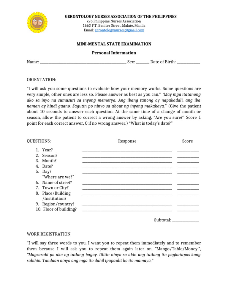 Mini-Mental State Examination Guide | PDF