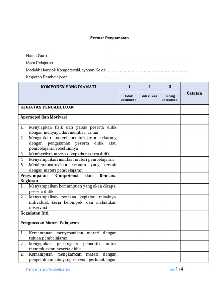 Pengamatan Pembelajaran | PDF