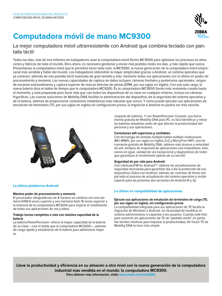 Mc9300 Spec Sheet Es La | PDF | Bluetooth | Android (sistema operativo)