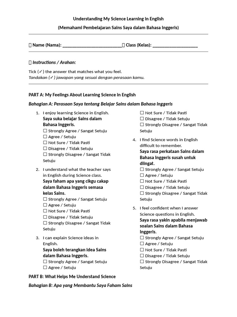 Understanding My Science Learning in English | PDF