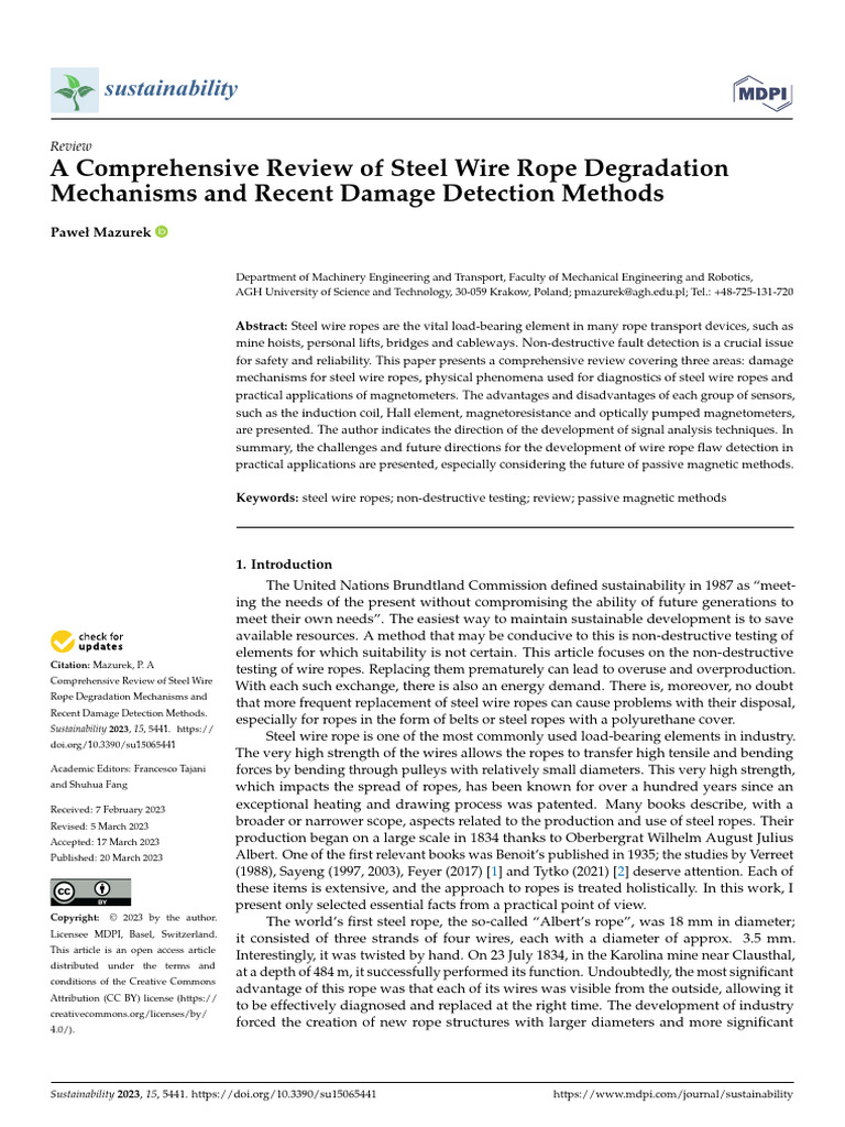 A Comprehensive Review of Steel Wire Rope Degradation Mechanisms and Recent Damage Detection ...