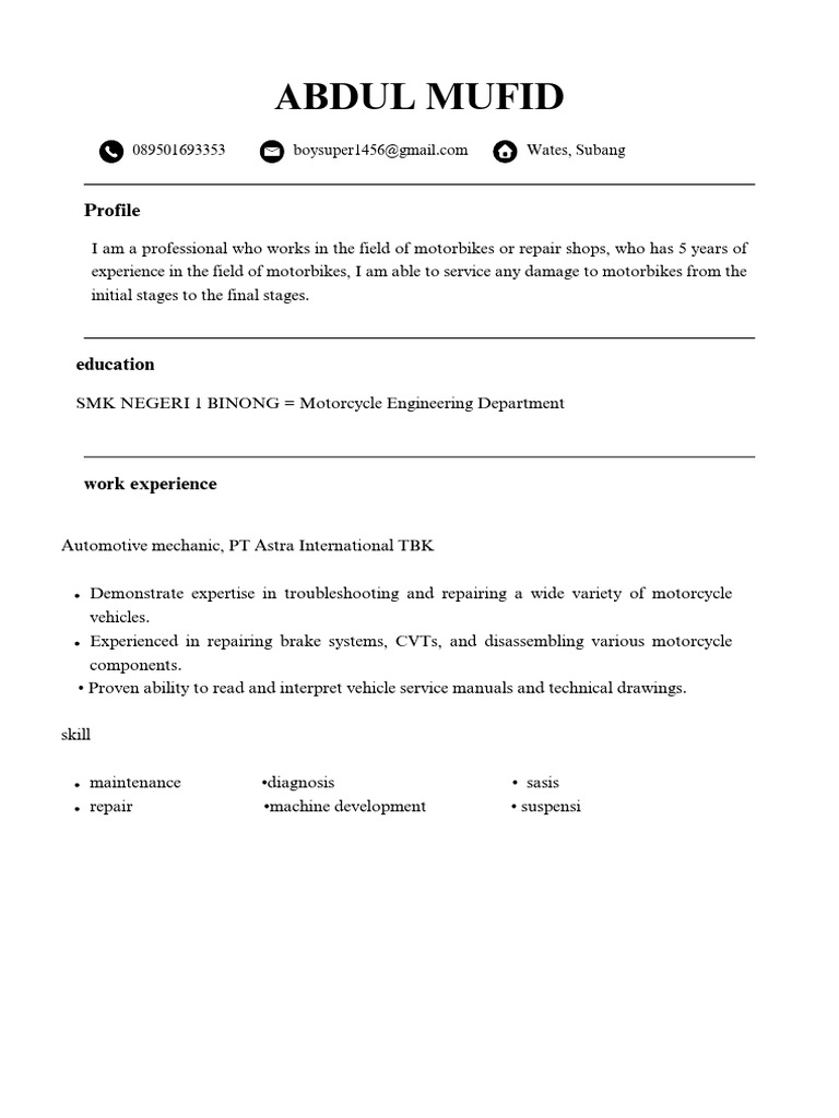 Cv. Abdul Mufid Xii TSM 2 - 20250901 - 182212 - 0000 | PDF