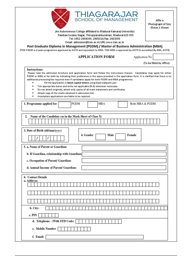 MBA PGDM Application Form 2012 | PDF | Master Of Business Administration | Academic Degree