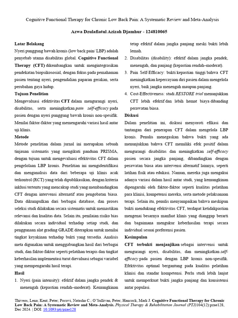 Cognitive Functional Therapy For Chronic Low Back Pain | PDF