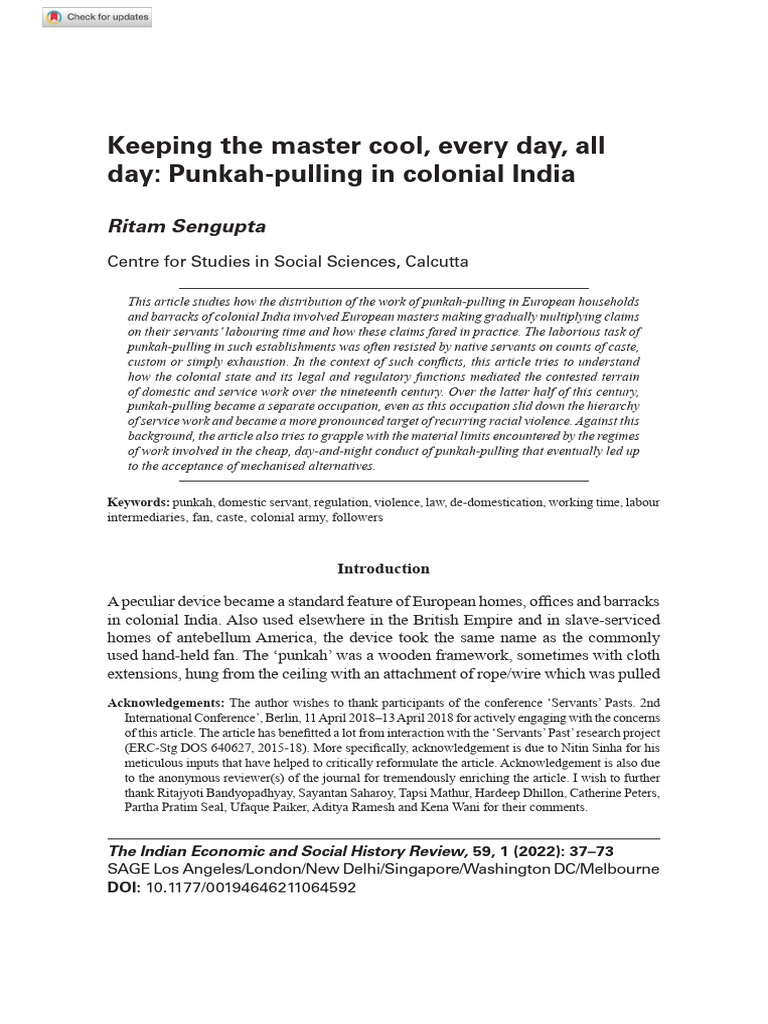 Sengupta 2021 Keeping The Master Cool Every Day All Day Punkah Pulling ...