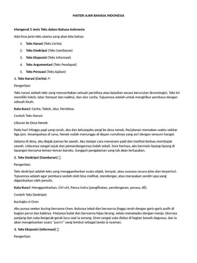 5 Jenis Teks dalam Bahasa Indonesia | PDF