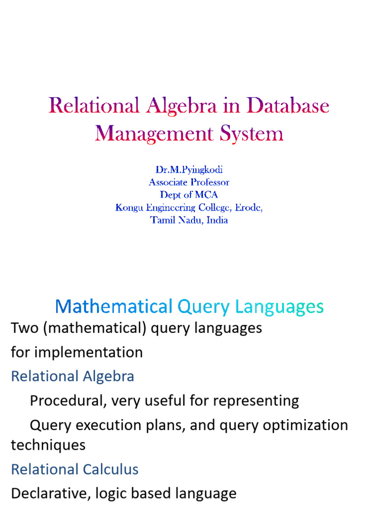 Relational Algebra 23-09-2025 | PDF | Relational Model | Information Retrieval