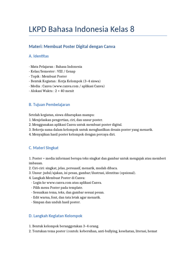 LKPD Membuat Poster Digital Kelas 8 | PDF