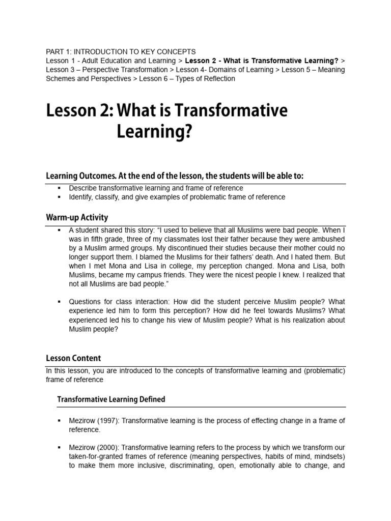 Transformative Learning Concepts Explained | PDF | Cognitive Psychology ...