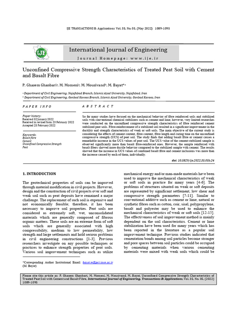 Unconfined Compressive Strength Characteristics of Treated Peat Soil ...