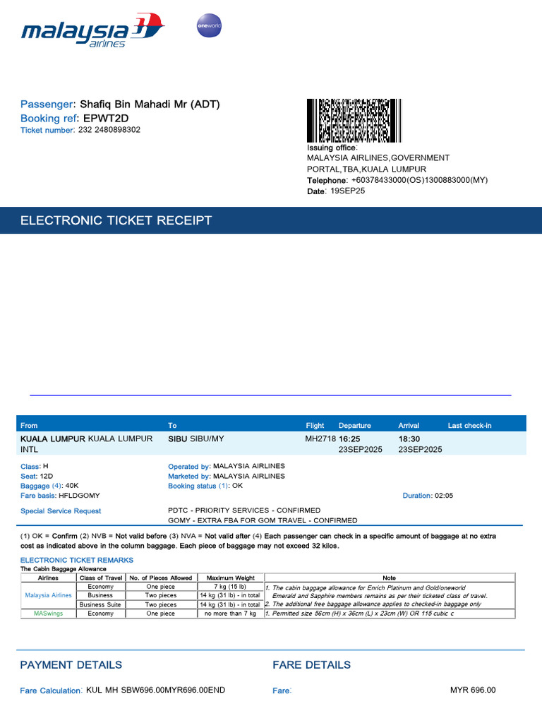 Your Electronic Ticket-EMD Receipt | PDF | Airlines | Business Class