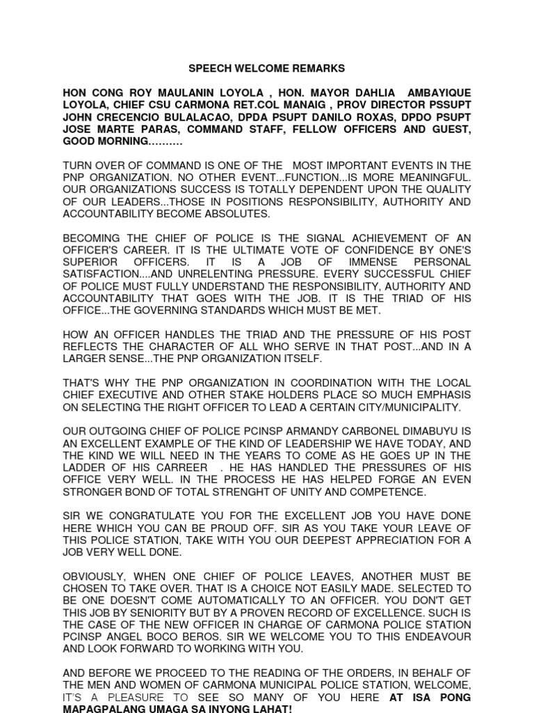 Speech Welcome Remarks | PDF | Government
