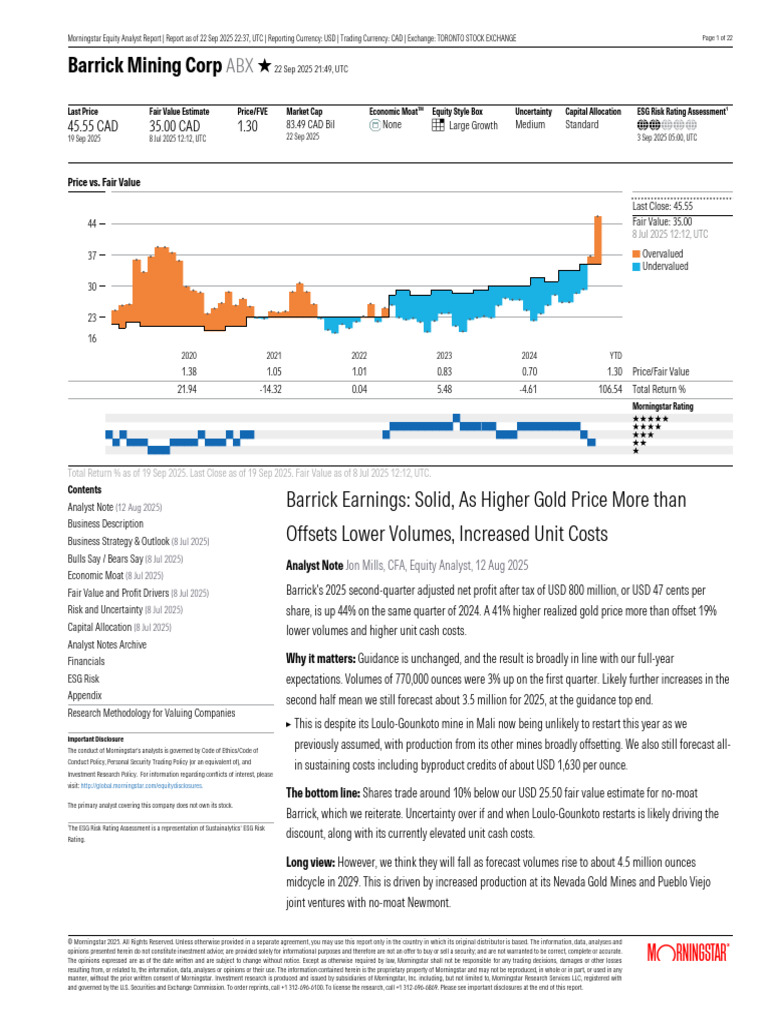 Barrick Mining Corp Equity Analysis Report | PDF | Cost Of Capital ...