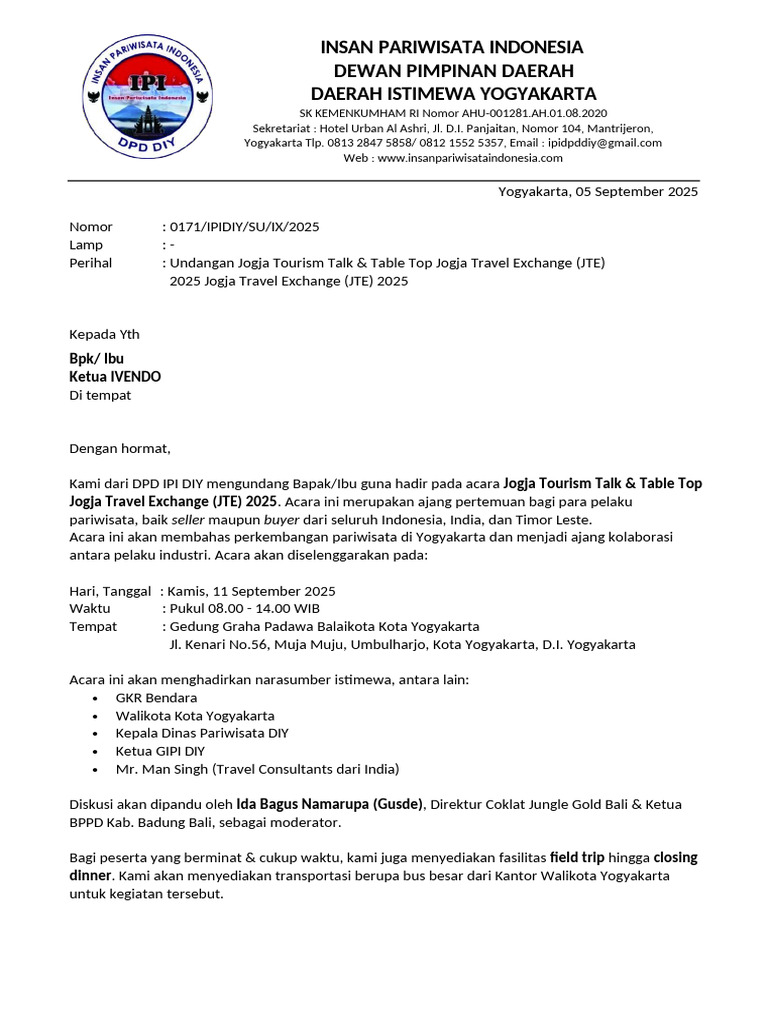 Surat Undangan Table Top JTE2025-IVENDO | PDF