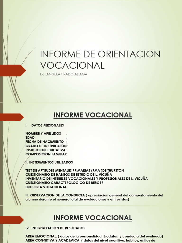 Informe de Orientación Vocacional 2023 | PDF | Aprendizaje | Conceptos ...