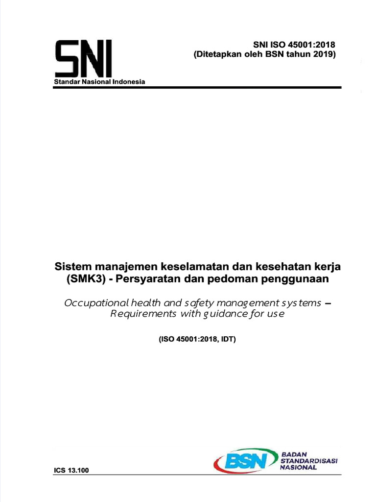 SNI ISO 45001-2018 Sistem Manajemen K3 | PDF