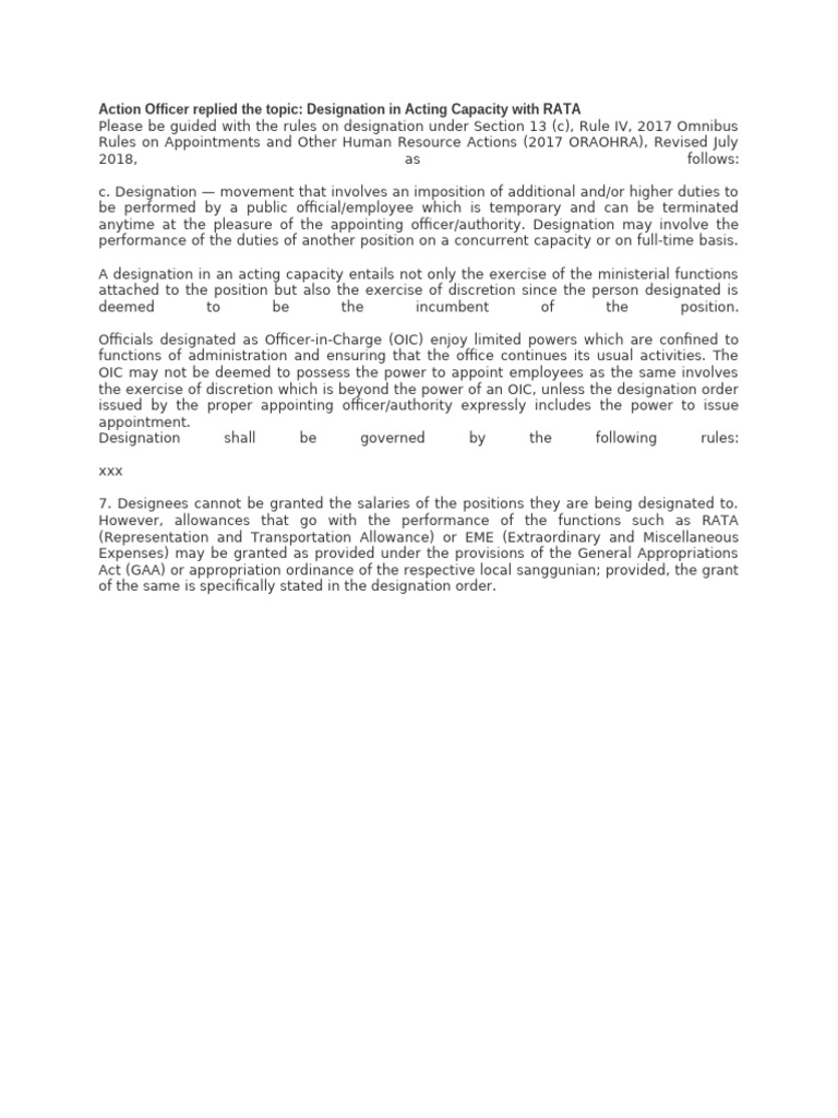 CSC Rules On Designation As OIC | PDF