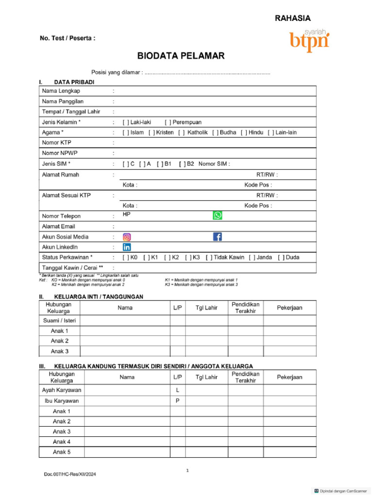 Form Biodata New - Des24 | PDF