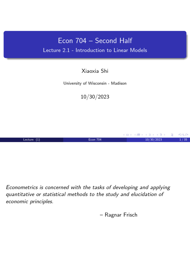 Lecture - 2.1 - Slides-Introduction To Linear Model | PDF | Linear Regression | Regression Analysis