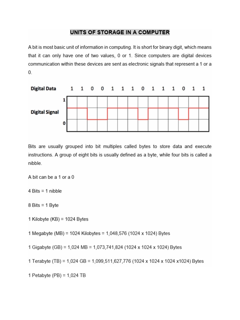 Units of Storage in a Computer | PDF | Byte | Bit