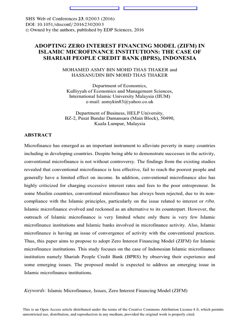 Adopting Zero Interest Financi | PDF | Microfinance | Islamic Banking ...