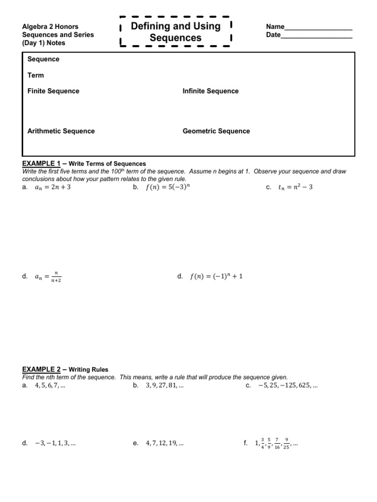 Chapter 8 - Sequences and Series - Blank Note Packet | PDF | Summation | Sequence