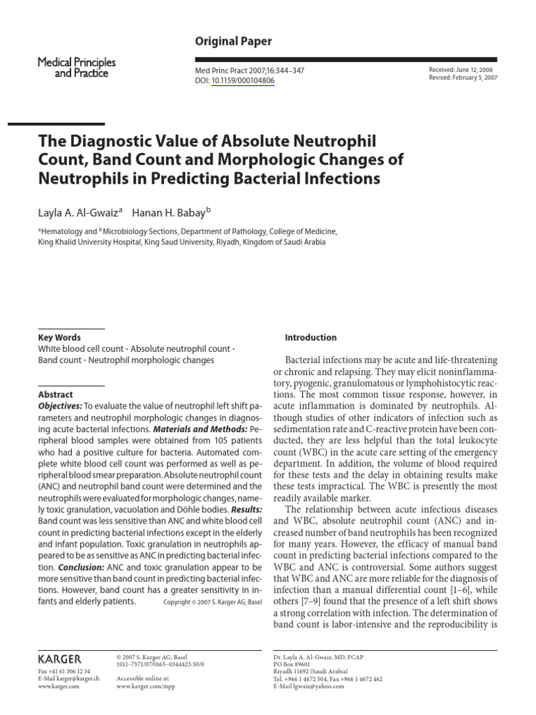 The Diagnostic Value of Absolute Neutrophil Count, Band Count and ...