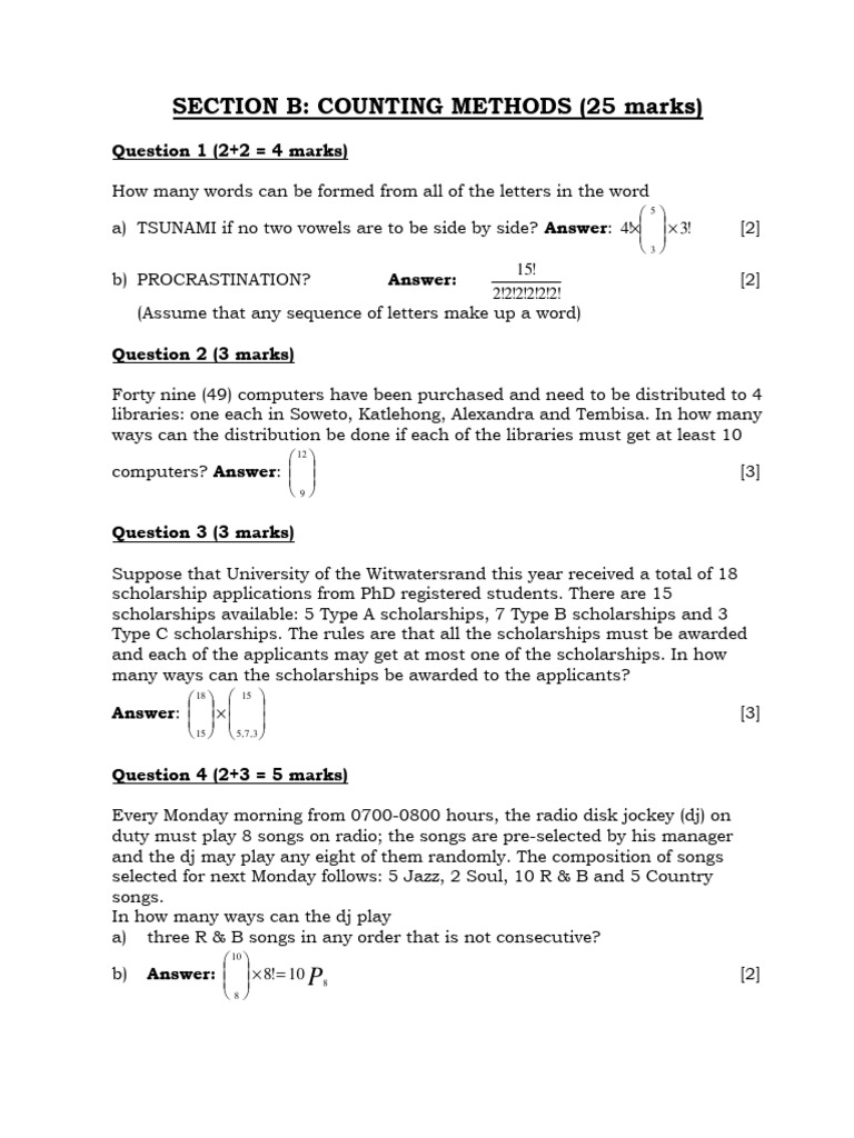 2010 Counting Methods Questions-1 | PDF