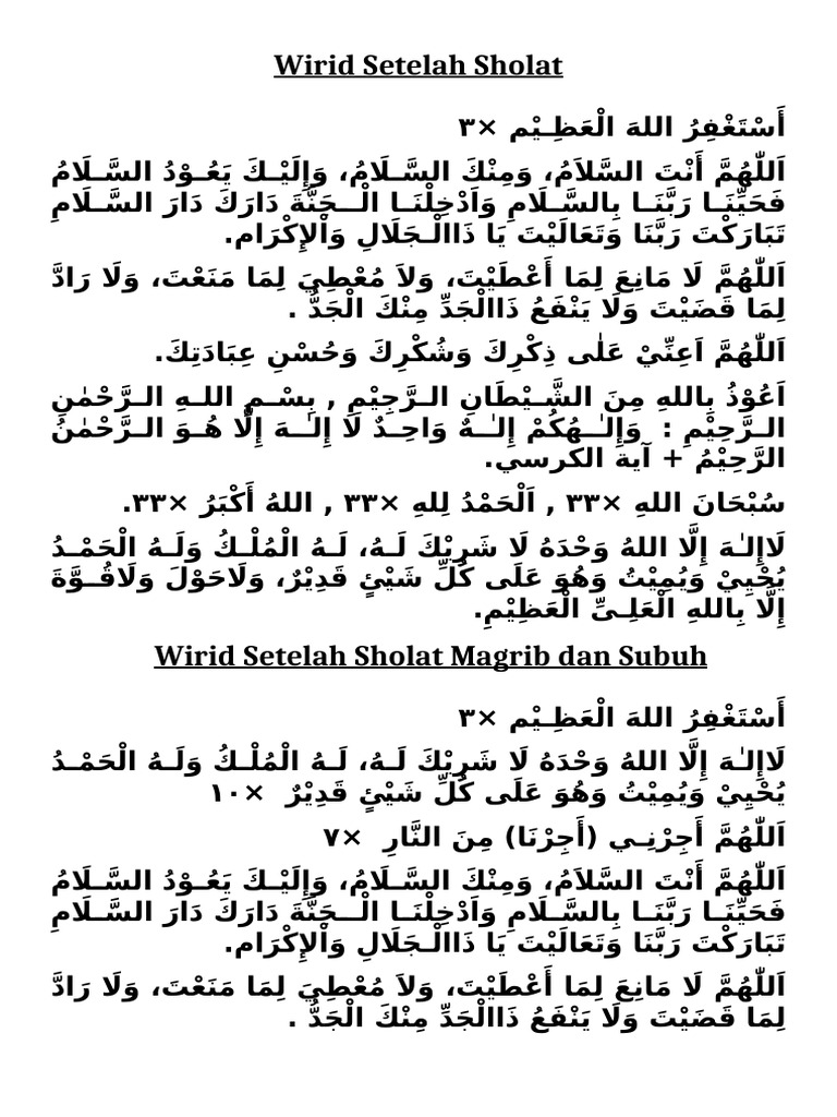 Wirid Setelah Sholat | PDF