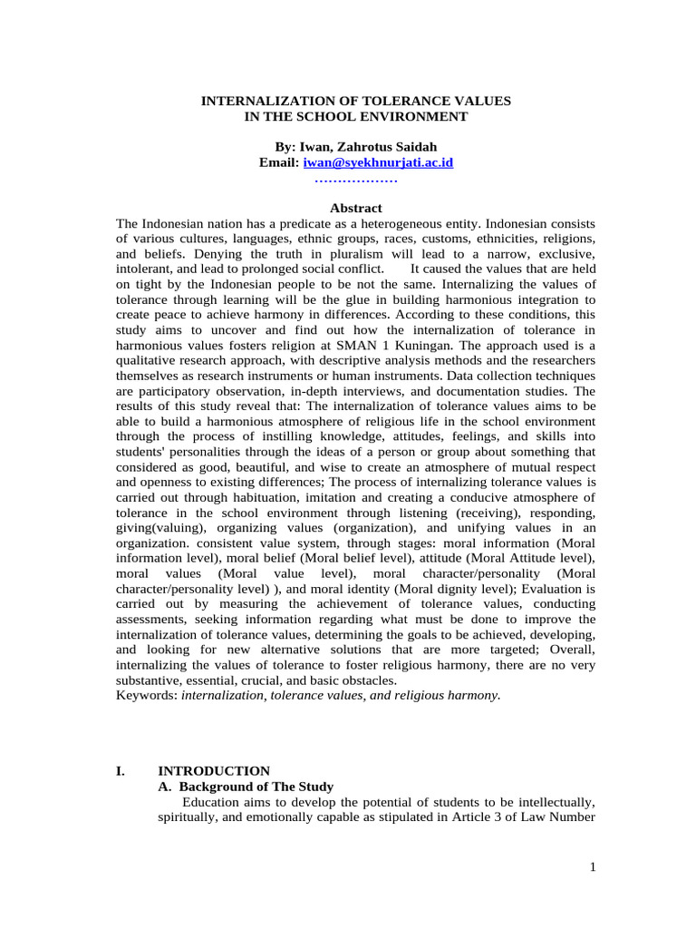 Internalizing Tolerance in Schools | PDF | Toleration | Attitude ...