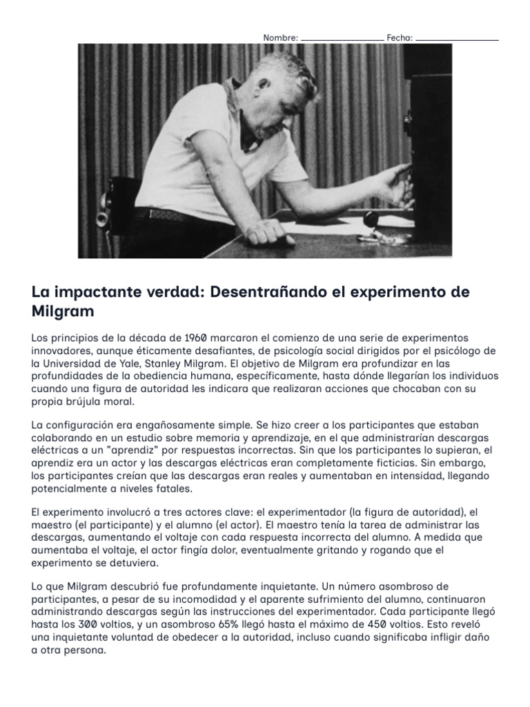 Experimento de Milgram: Obediencia y Ética | PDF | Sicología ...