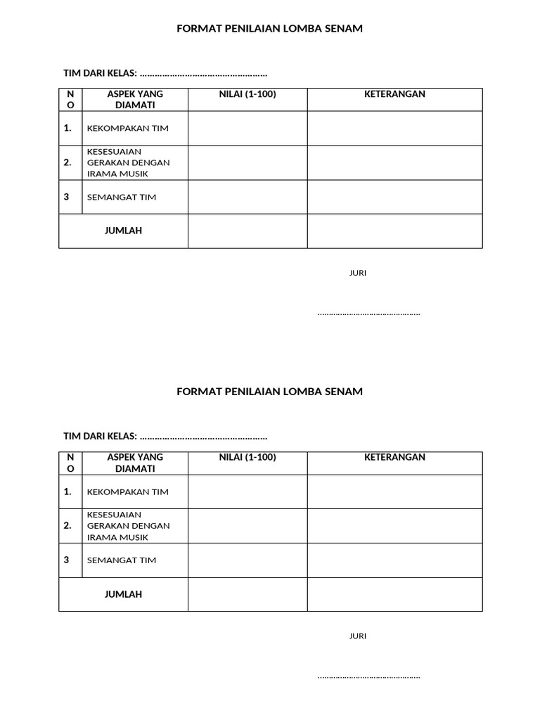 Format Penilaian Lomba Senam Tim | PDF