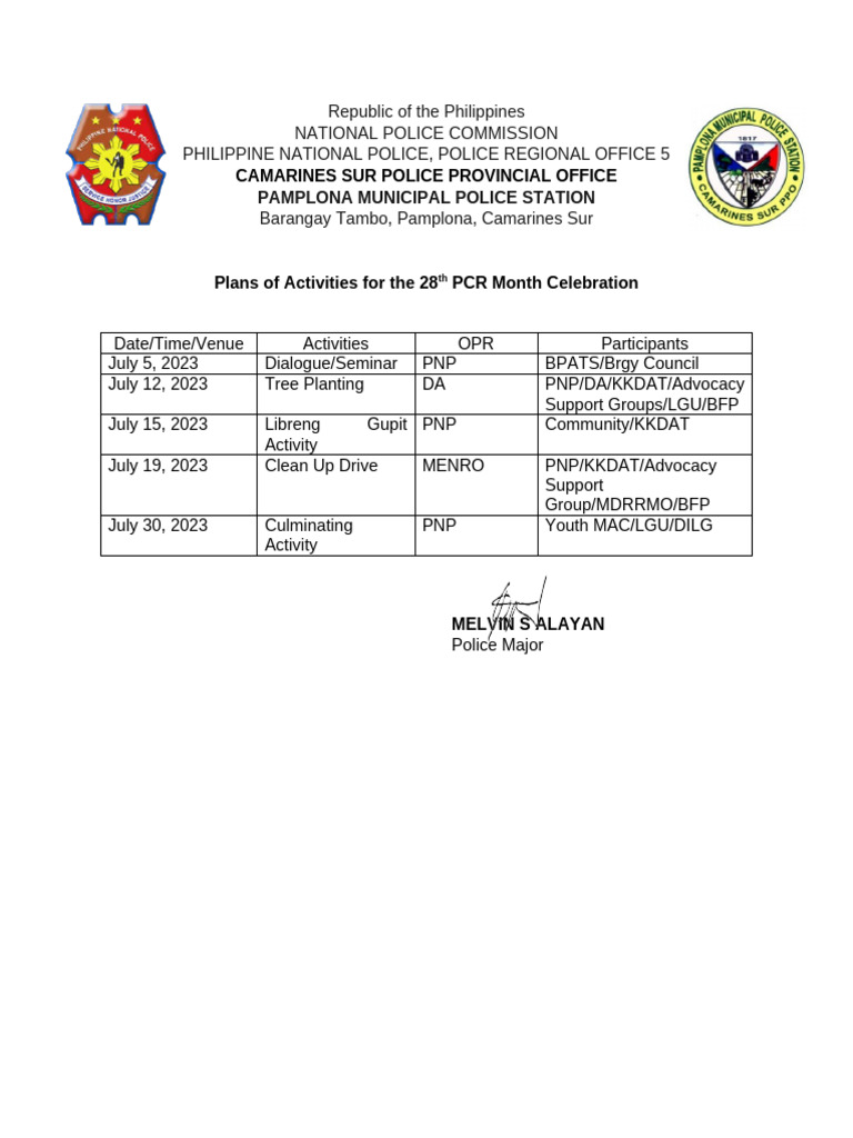 28th PCR Month Plans and Activities | PDF