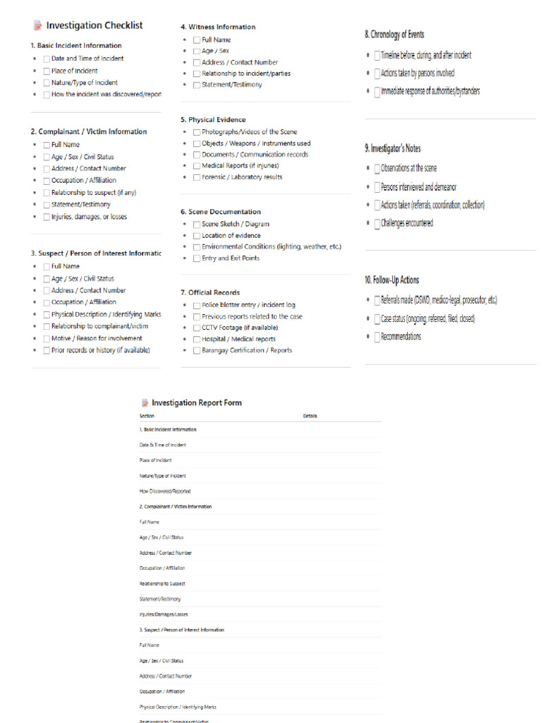 Investigation Checklist Pdf