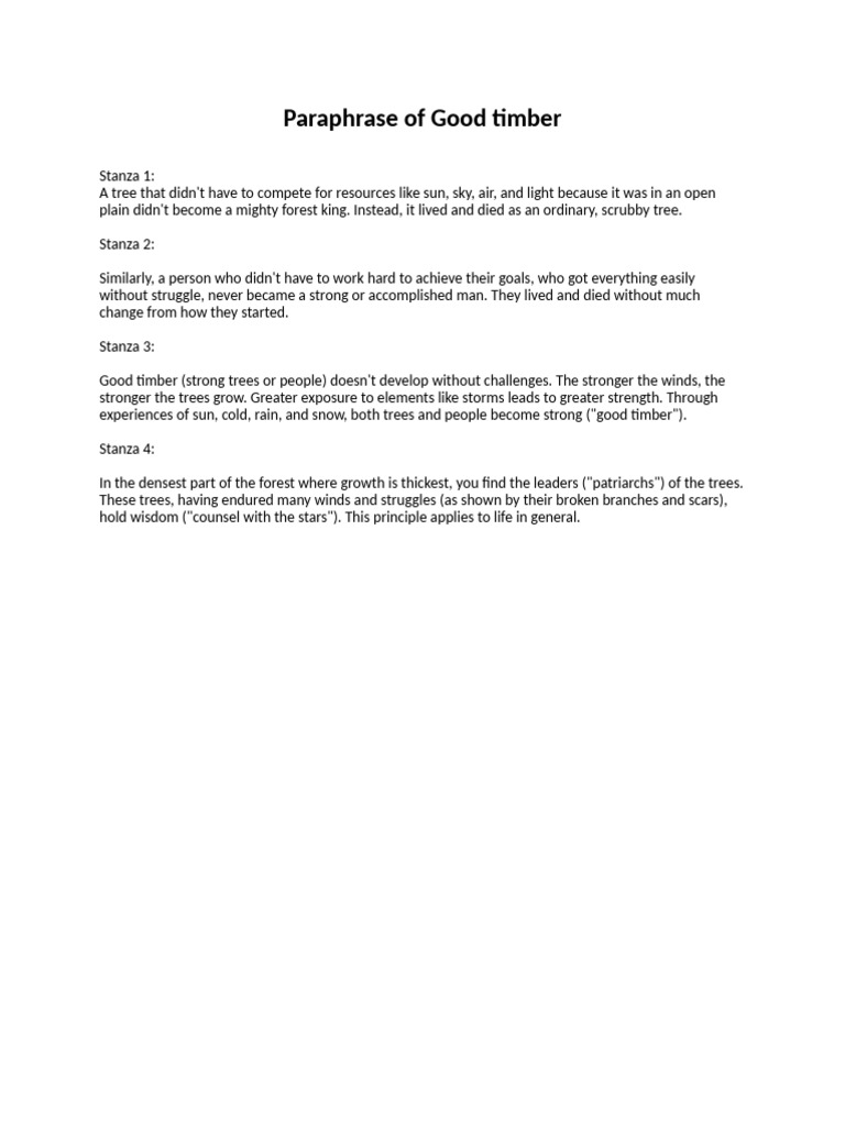 Paraphrase of "Good Timber" Poem | PDF