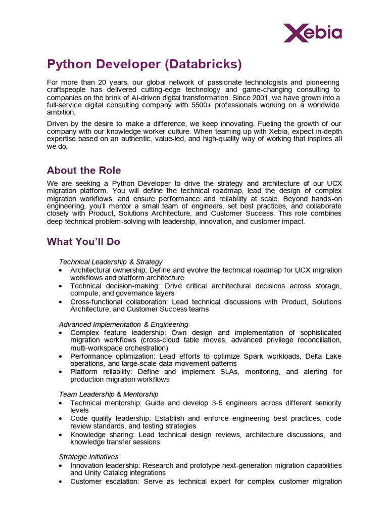 Python Developer (Databricks) | PDF | Engineering | Leadership