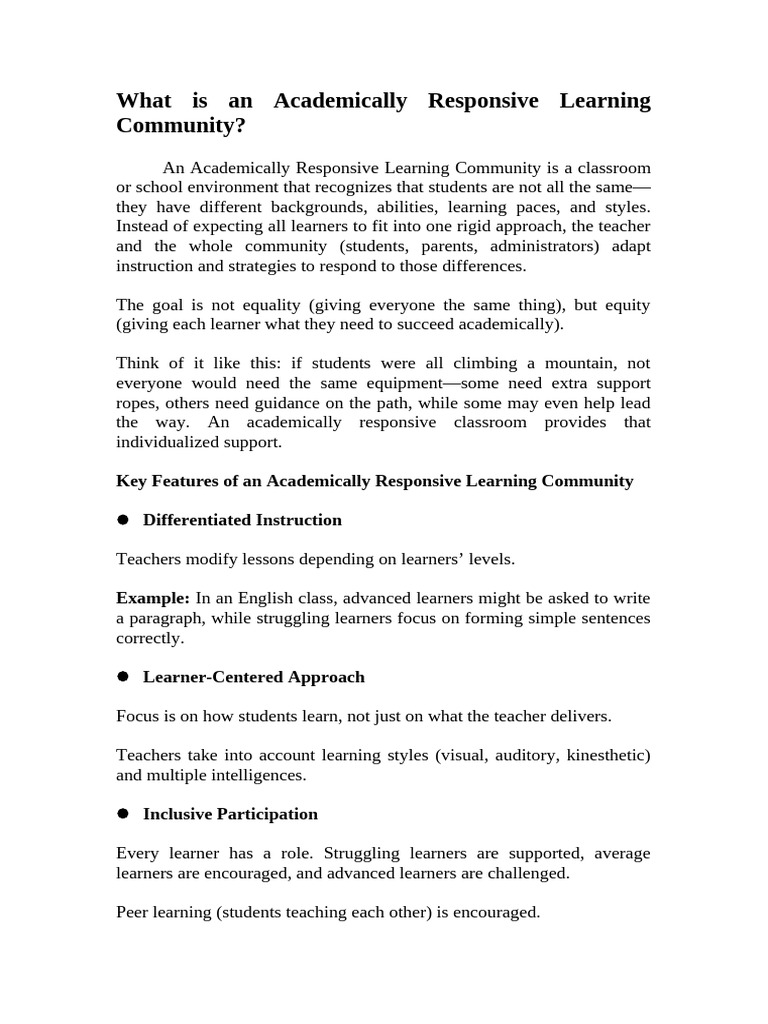 What Is An Academically Responsive Learning Community | PDF | Learning ...