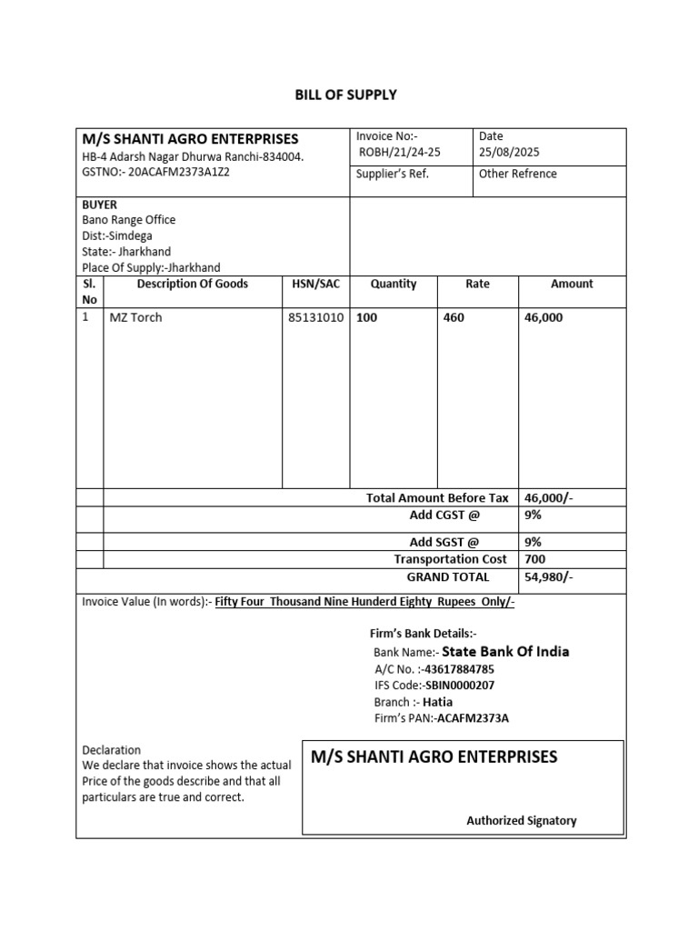 Bill Shanti Agro | PDF