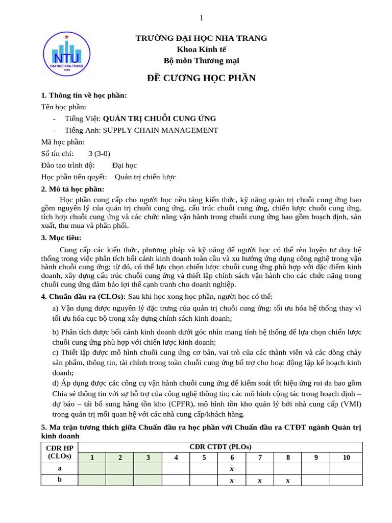 58 - ĐCHP Môn Quản Trị Chuỗi Cung Ứng - QTKD | PDF